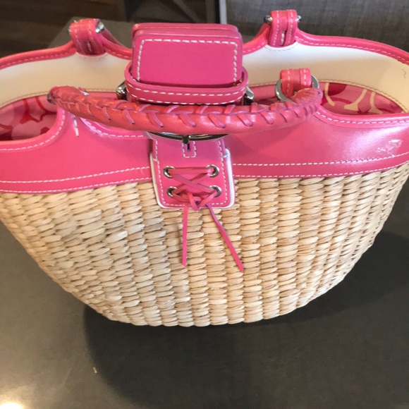 Coach | Accessories | Authentic Coach Leather Trim Raffia Carry Tote | Poshmark